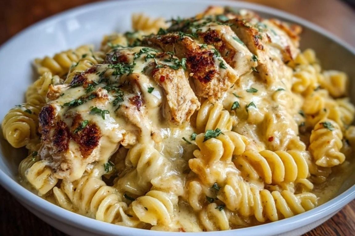 Creamy Cajun Chicken Rotini with Garlic Mozzarella Sauce