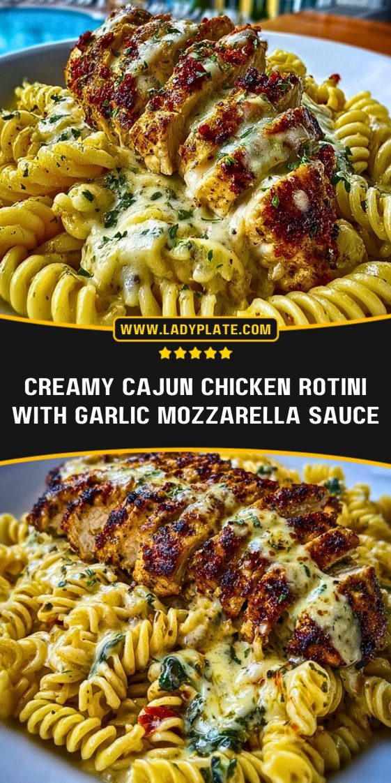 Creamy Cajun Chicken Rotini with Garlic Mozzarella Sauce