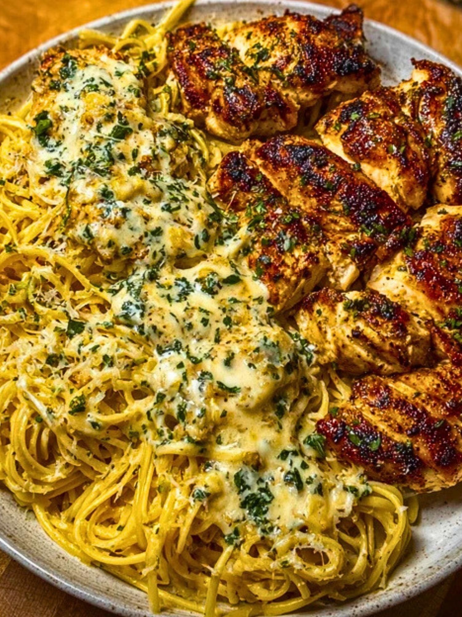 Creamy Garlic Parmesan Chicken with Cheesy Linguine