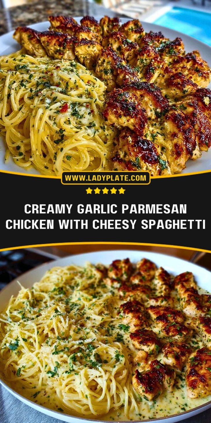 Creamy Garlic Parmesan Chicken with Cheesy Spaghetti