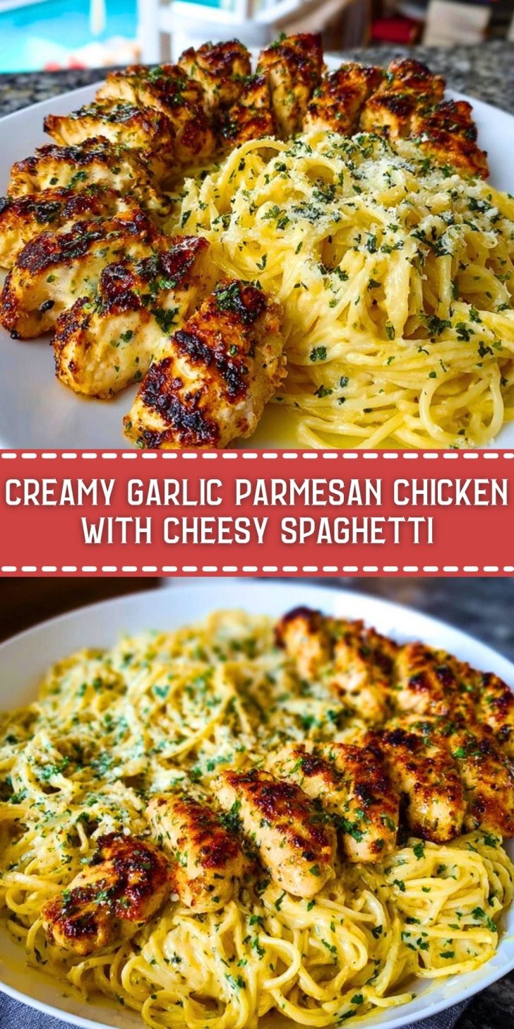 Creamy Garlic Parmesan Chicken with Cheesy Spaghetti