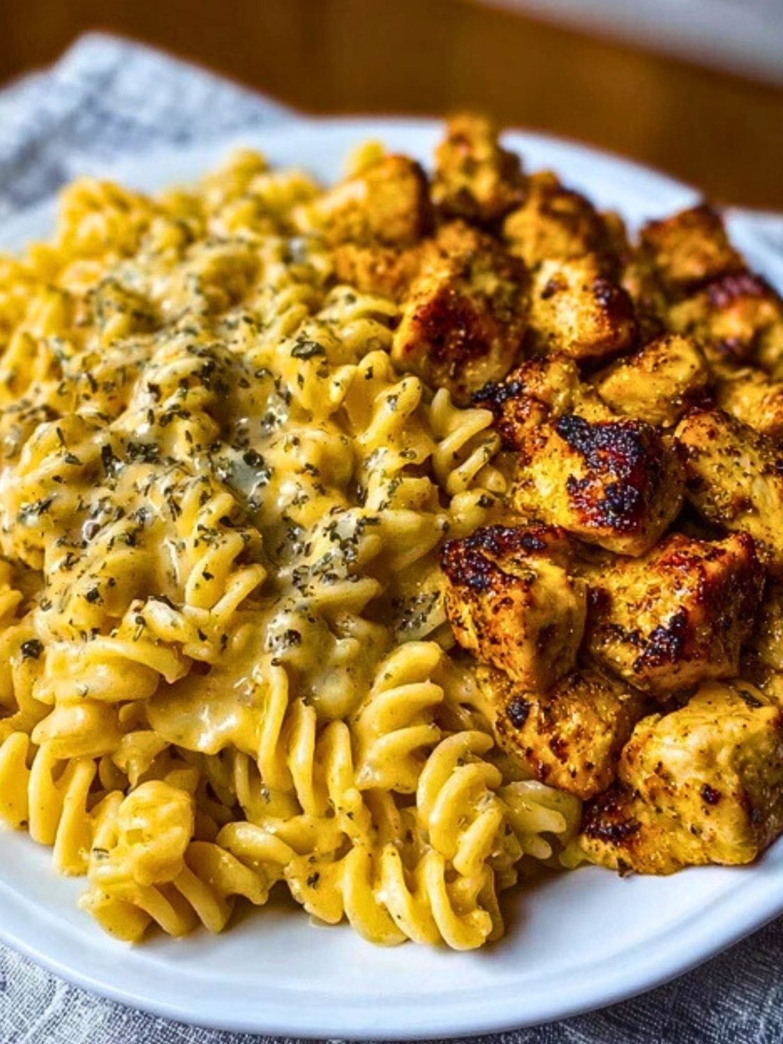 Creamy Velveeta Chicken Rotini Pasta with Mozzarella Garlic Cheese Sauce