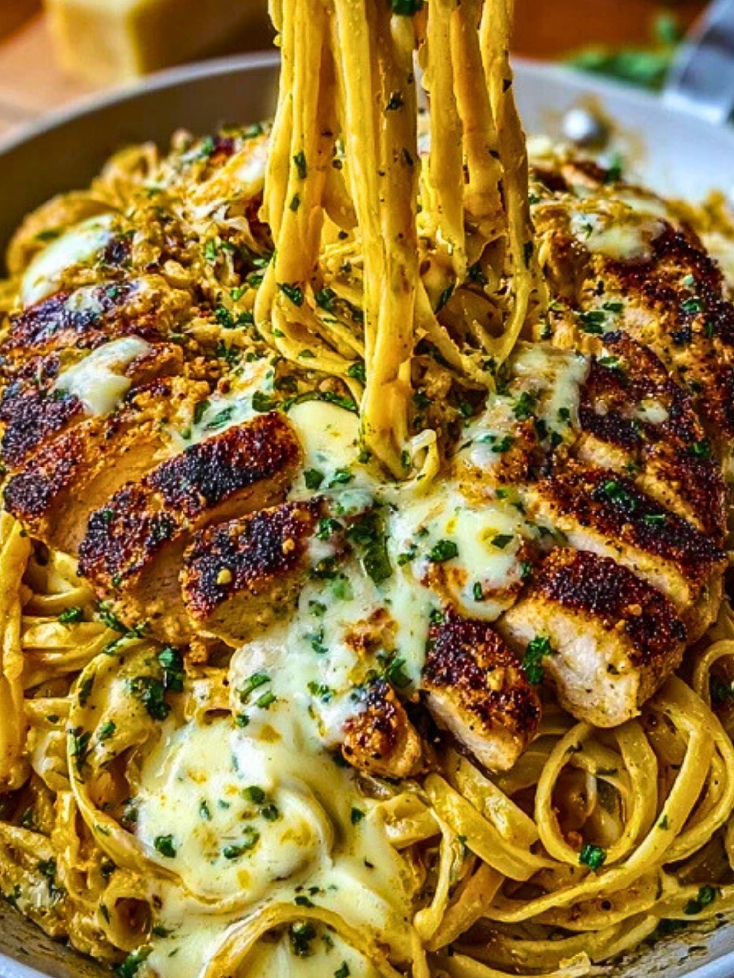 Creamy Cajun Chicken Linguine with Garlic Mozzarella Sauce