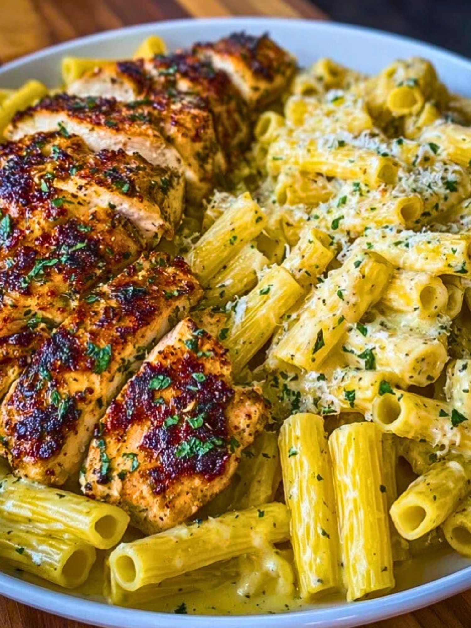 Creamy Garlic Parmesan Chicken with Cheesy Penne Pasta