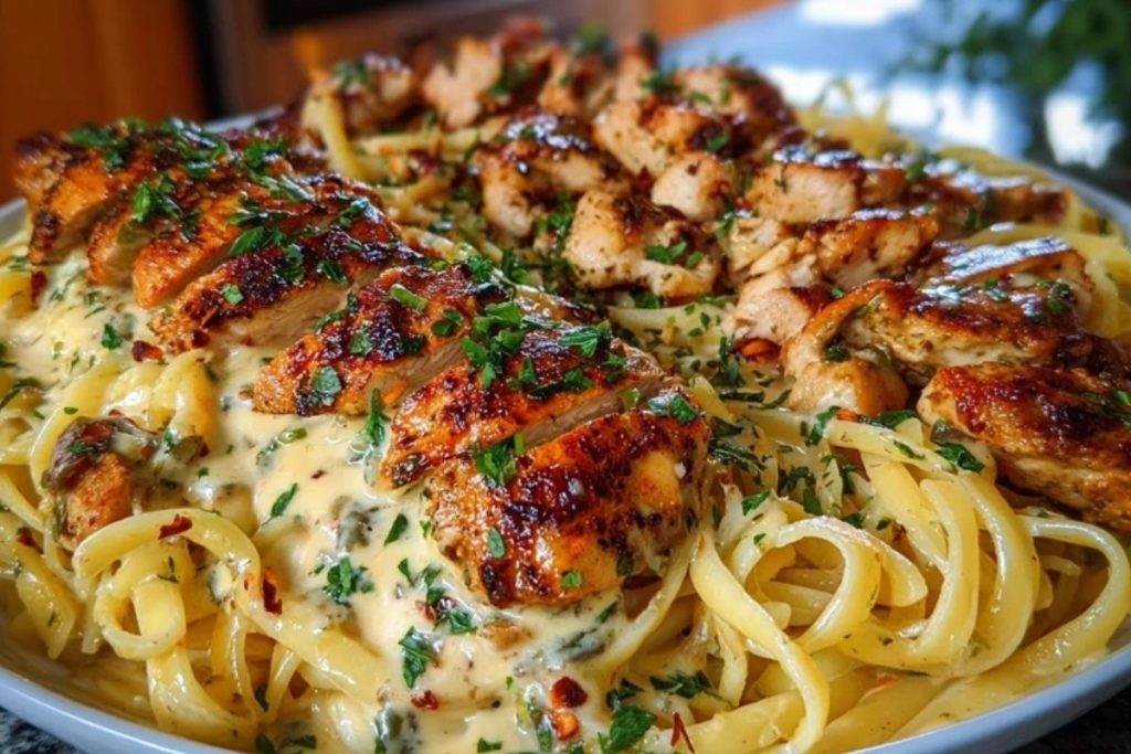 Creamy Mozzarella Chicken Linguine in Garlic Cajun Butter