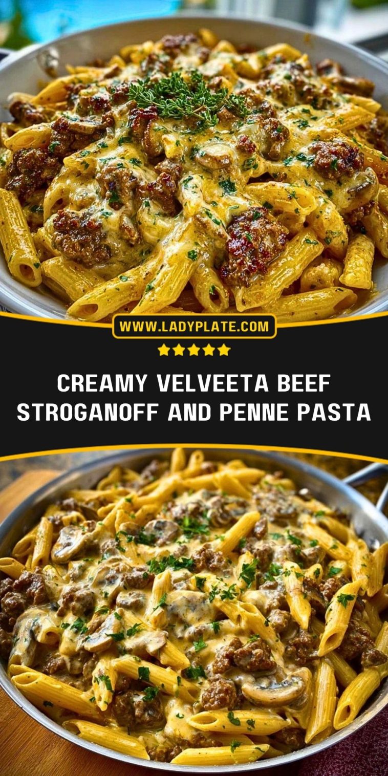 Creamy Velveeta Beef Stroganoff and Penne Pasta