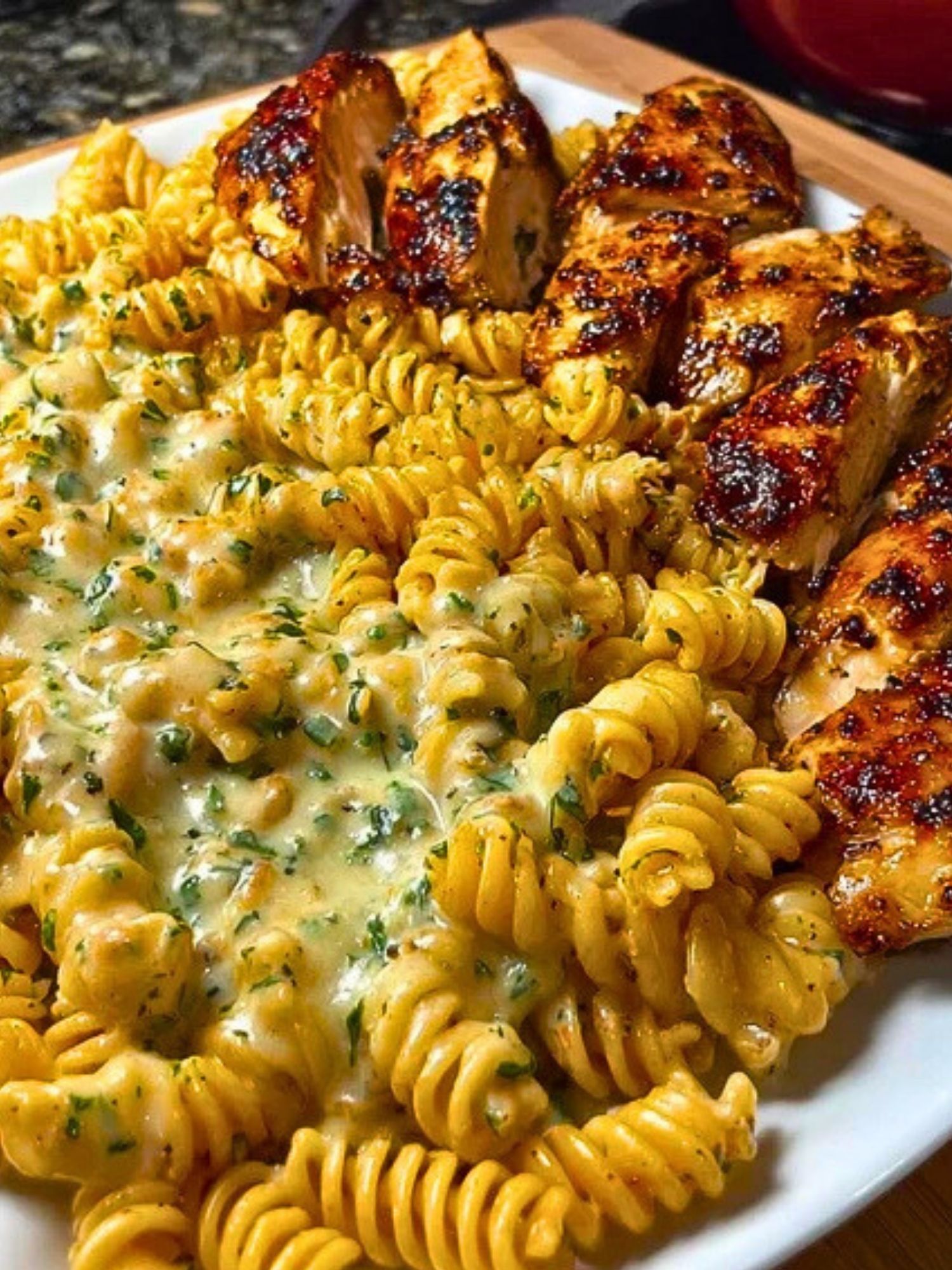 Creamy Velveeta Chicken Rotini with Mozzarella Garlic Sauce