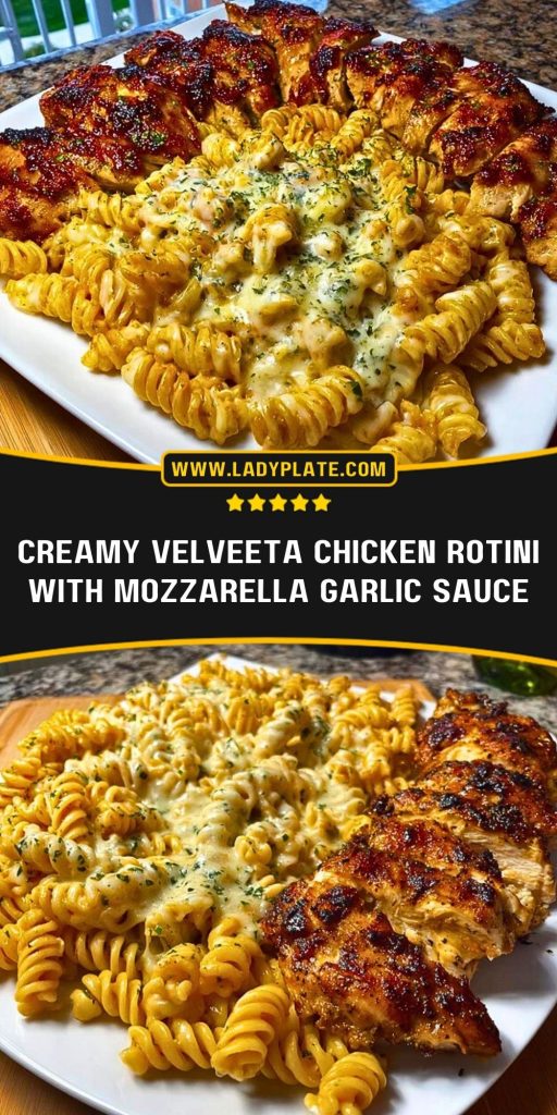 Creamy Velveeta Chicken Rotini with Mozzarella Garlic Sauce
