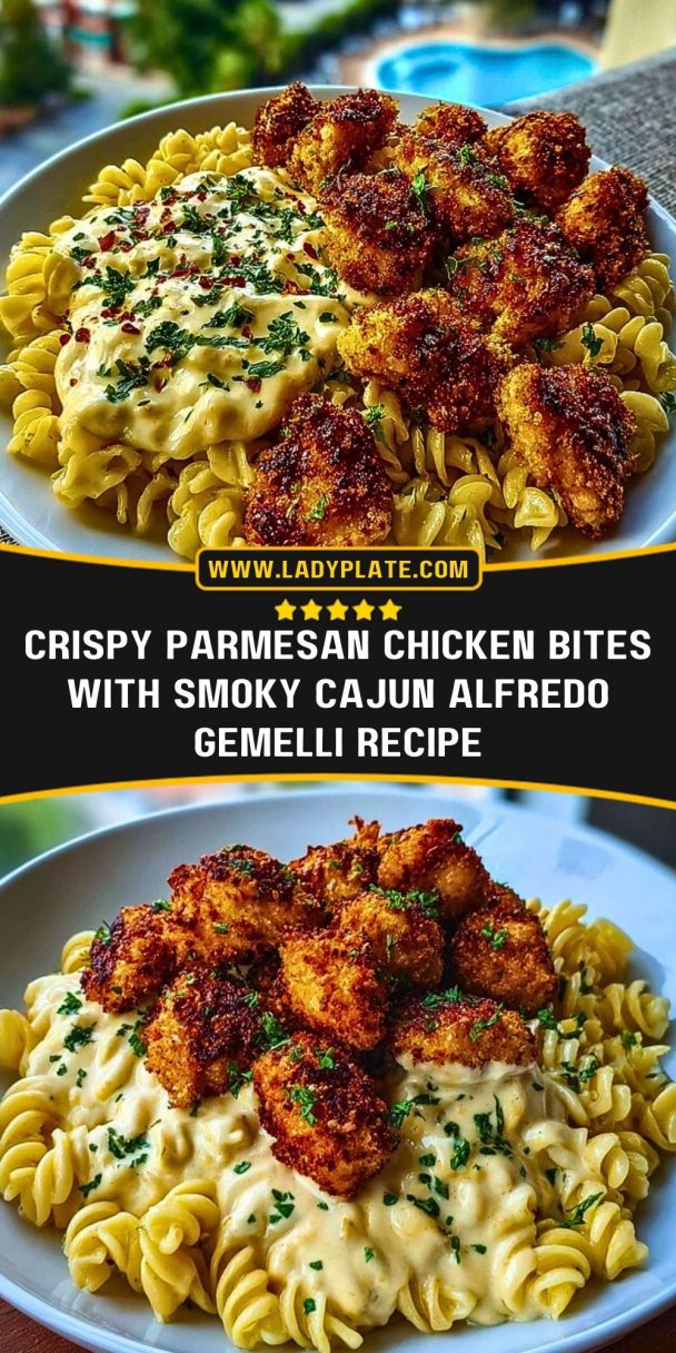 Crispy Parmesan Chicken Bites with Smoky Cajun Alfredo Gemelli Recipe