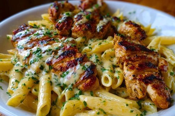 Cheesy Penne and Cajun Chicken in Garlic Parmesan Cream