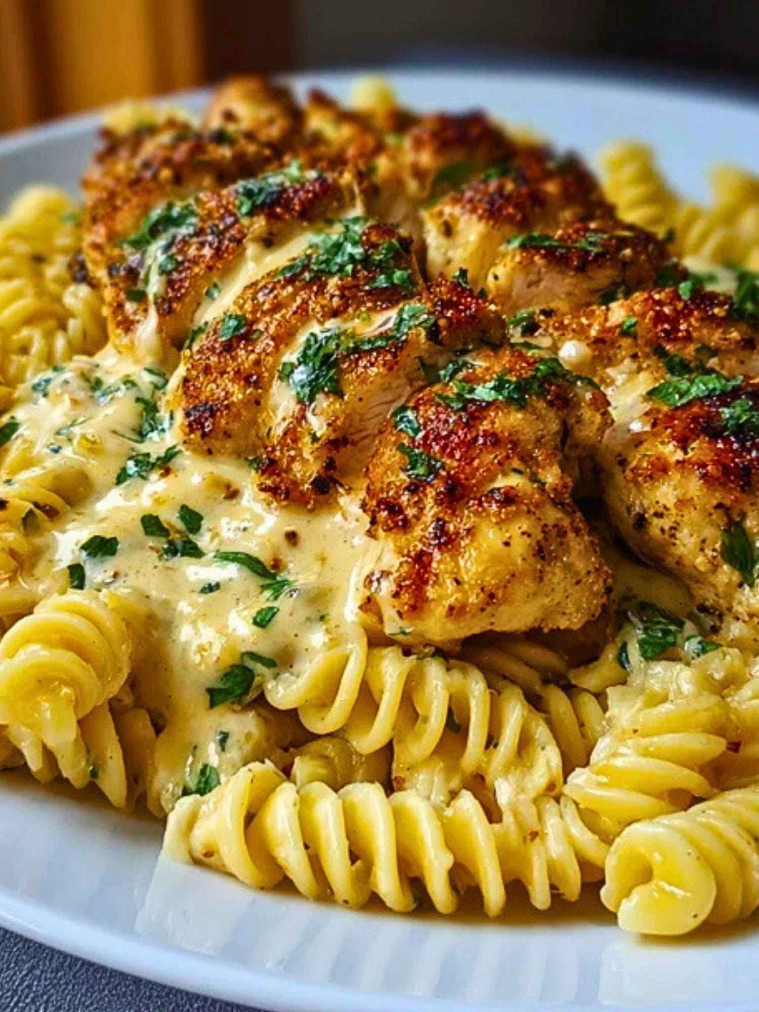 Creamy Garlic Parmesan Chicken with Cheesy Twisted Pasta