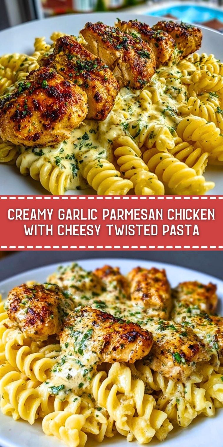 Creamy Garlic Parmesan Chicken with Cheesy Twisted Pasta