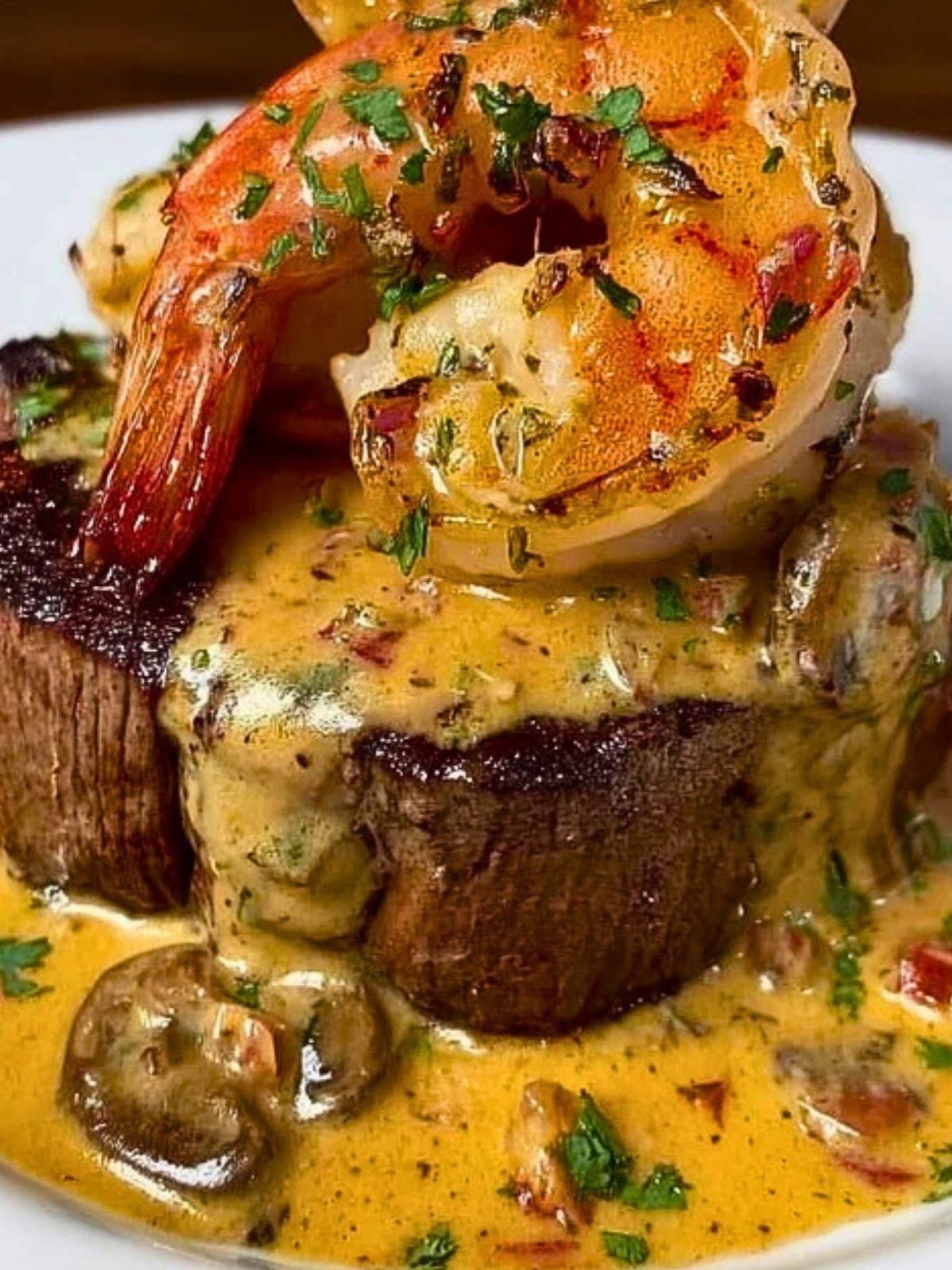 Filet Mignon with Shrimp and Lobster Cream Sauce