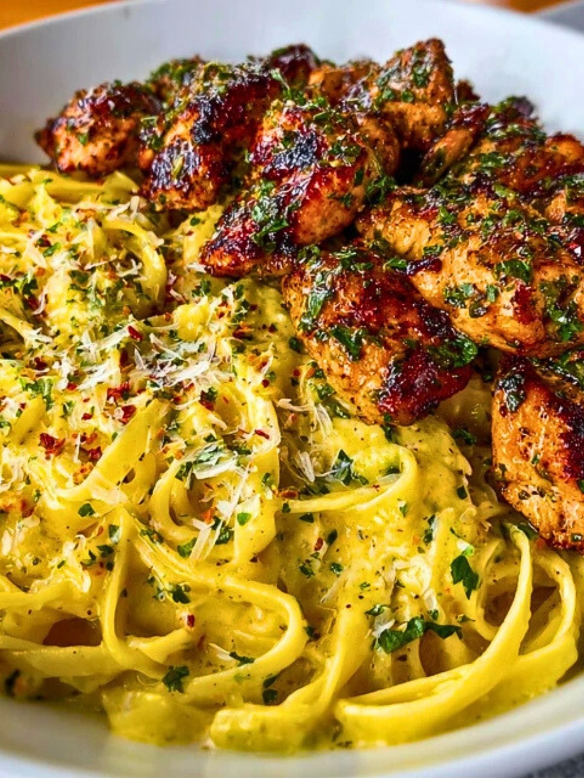 Golden Garlic Butter Chicken with Creamy Parmesan Linguine