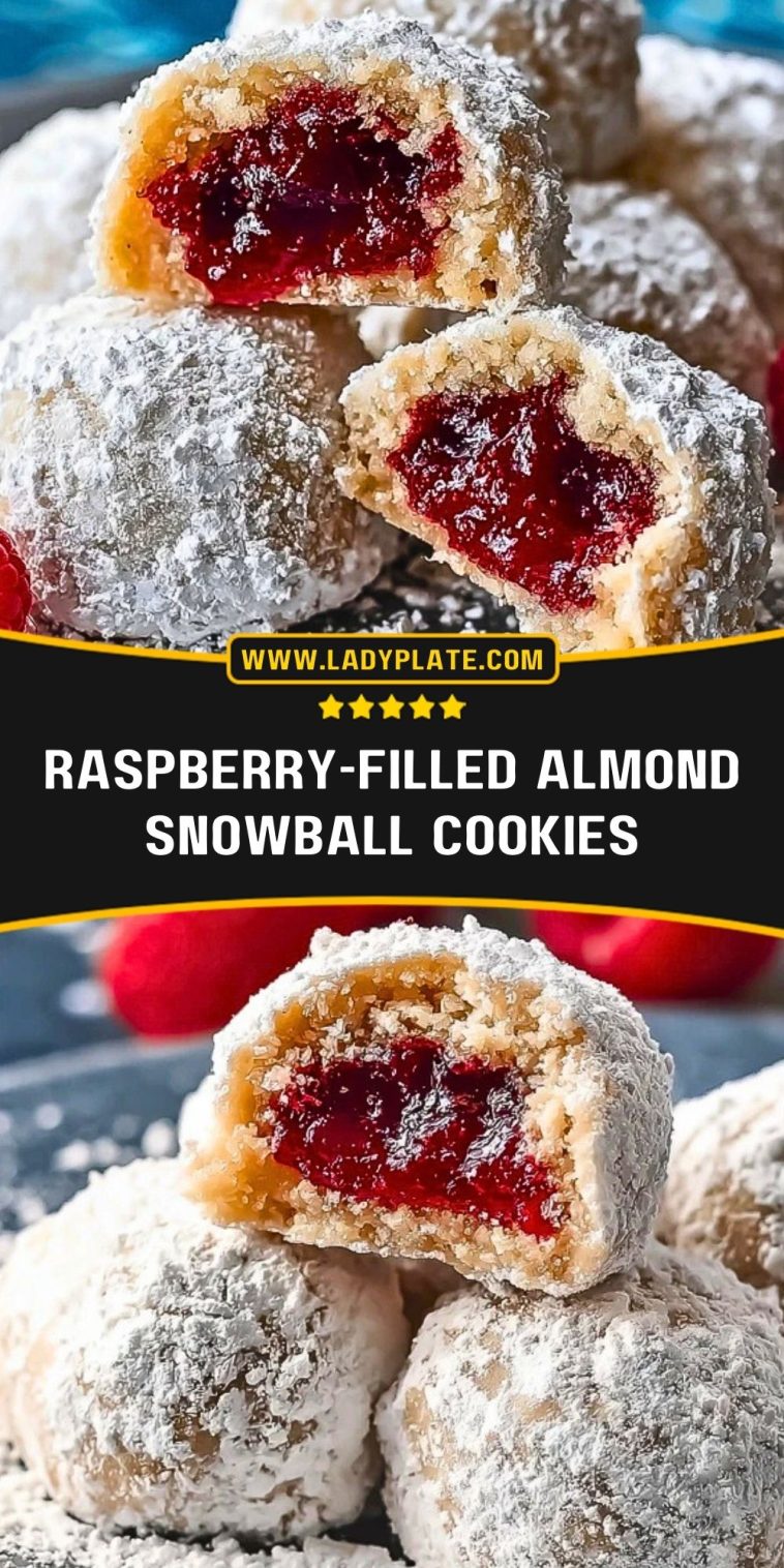 Raspberry-Filled Almond Snowball Cookies