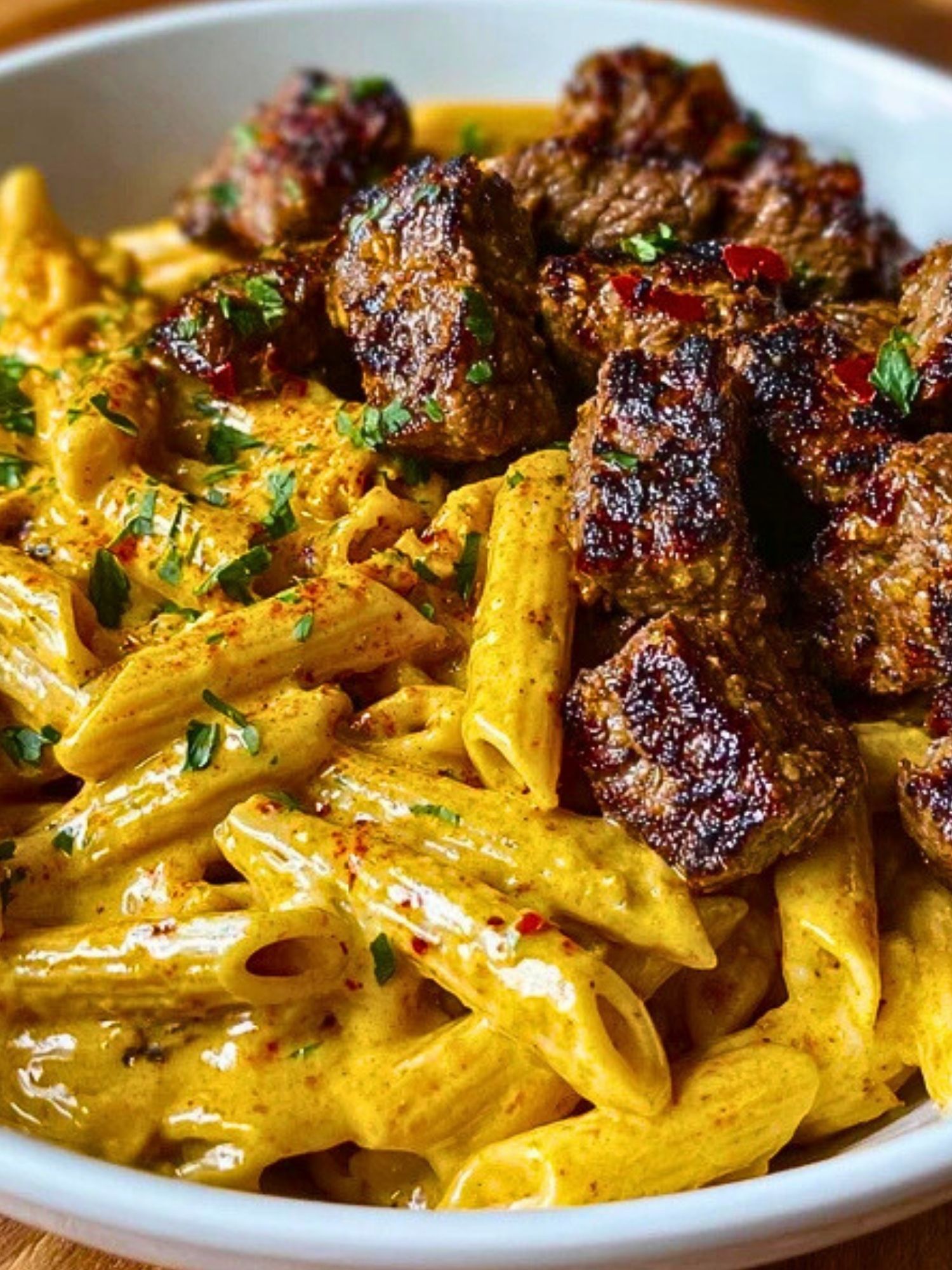 Savory Cajun Steak Tips with Cheesy Penne Parmesan Sauce
