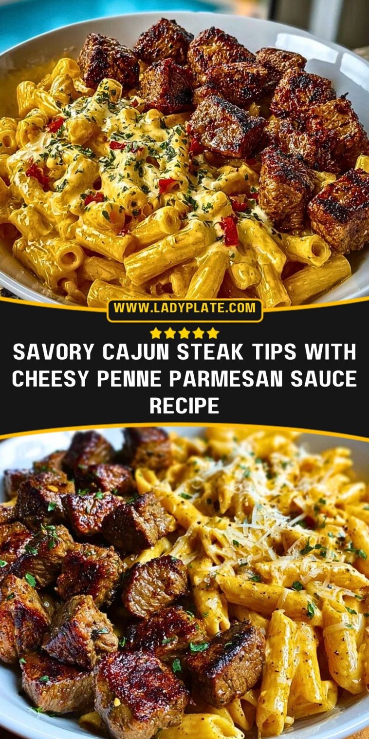 Savory Cajun Steak Tips with Cheesy Penne Parmesan Sauce