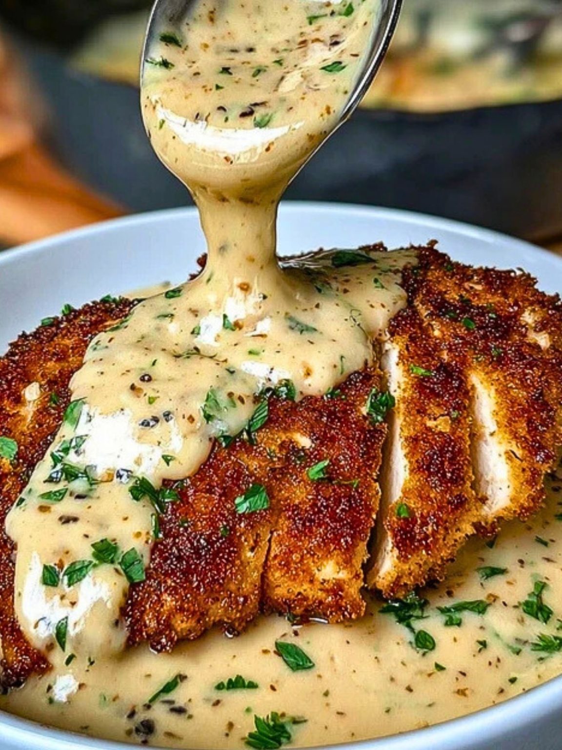 Creamy Parmesan Crusted Chicken with Garlic Sauce