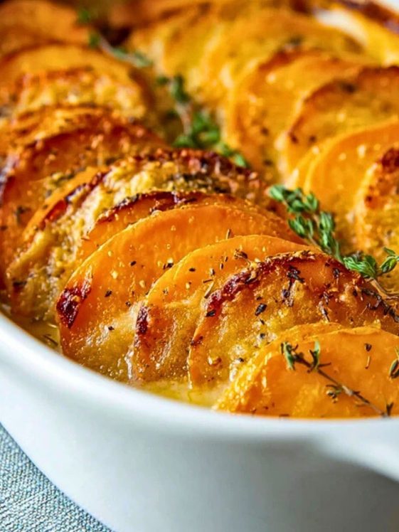 Garlic Scalloped Sweet Potatoes
