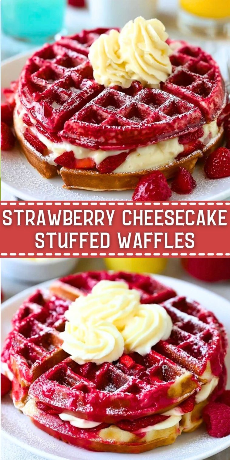 Strawberry Cheesecake Stuffed Waffles